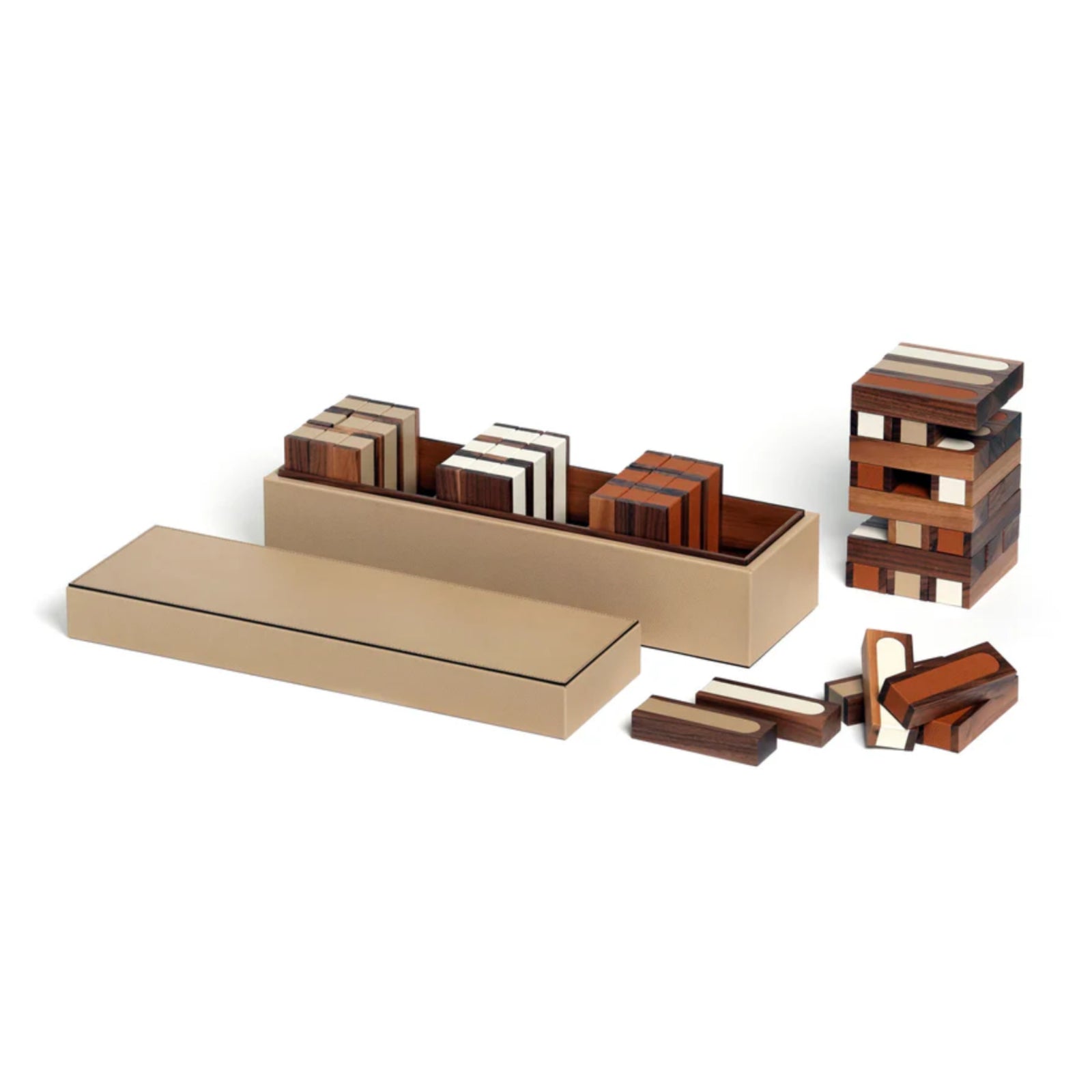 Luxury Pisa Tower Game Set in Italian Leather & Walnut | Pinetti